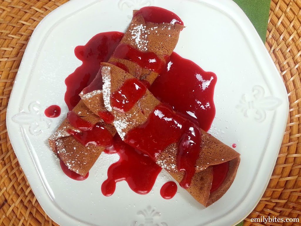 Chocolate Crepes with Raspberry Sauce - Emily Bites