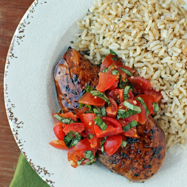 Bruschetta Topped Balsamic Chicken - Emily Bites