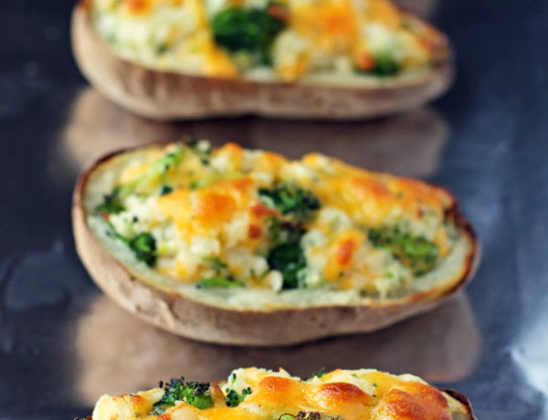 Broccoli Cheddar Twice Baked Potatoes - Emily Bites