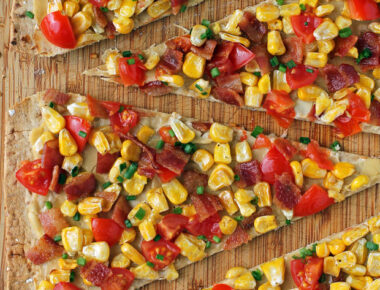Bacon, Corn and Tomato Flatbread - Emily Bites