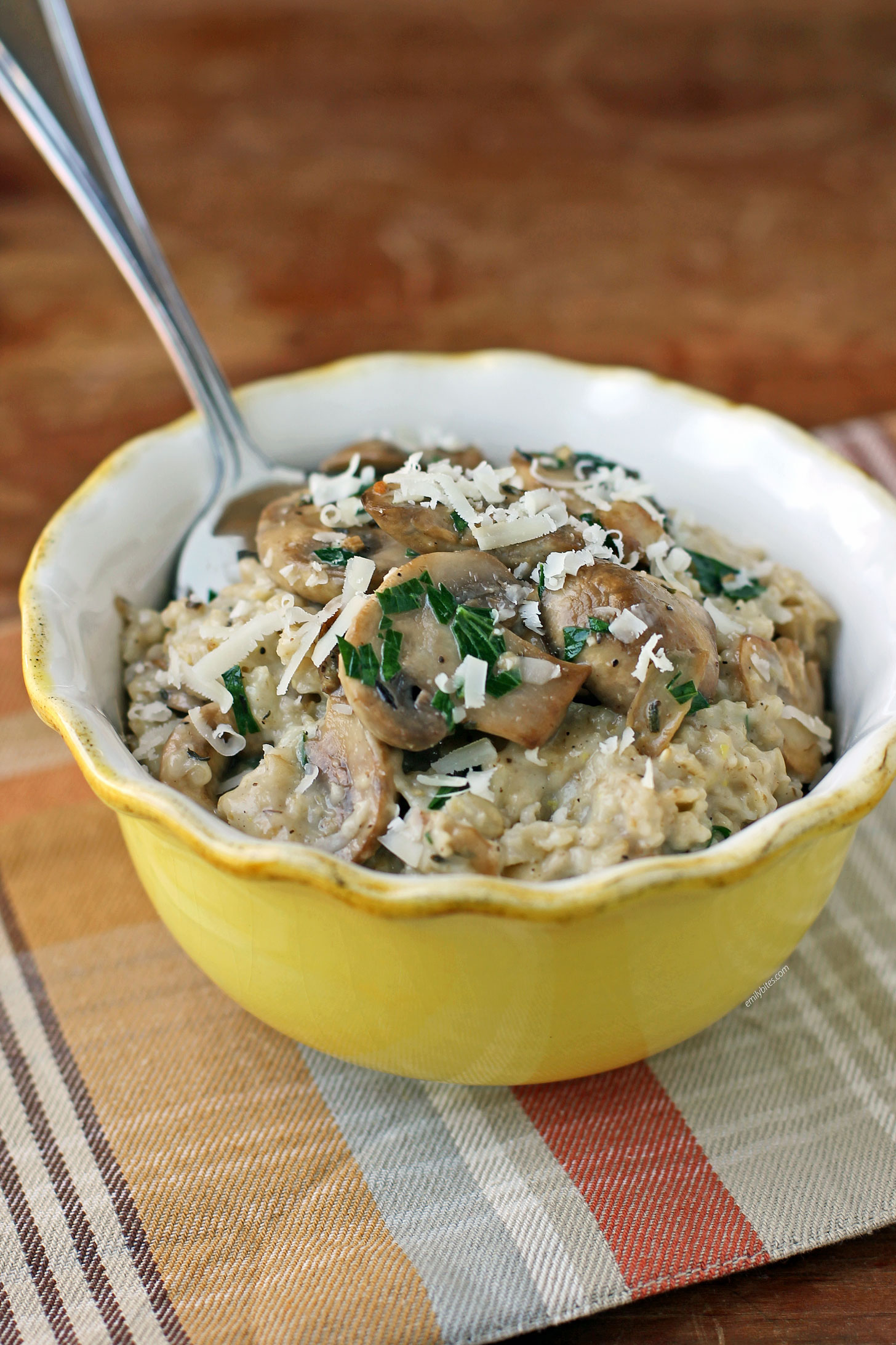 Savory Garlic Parmesan Oatmeal with Mushrooms - Emily Bites
